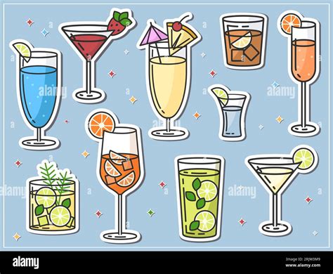 Alcoholic Cocktails Stickers Flat Vector Style Stock Vector Image And Art