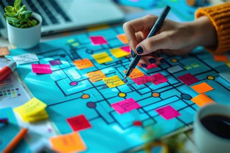 Close Up Of Hand With Pen Marking Business Strategy Flowchart Stock Illustration Illustration