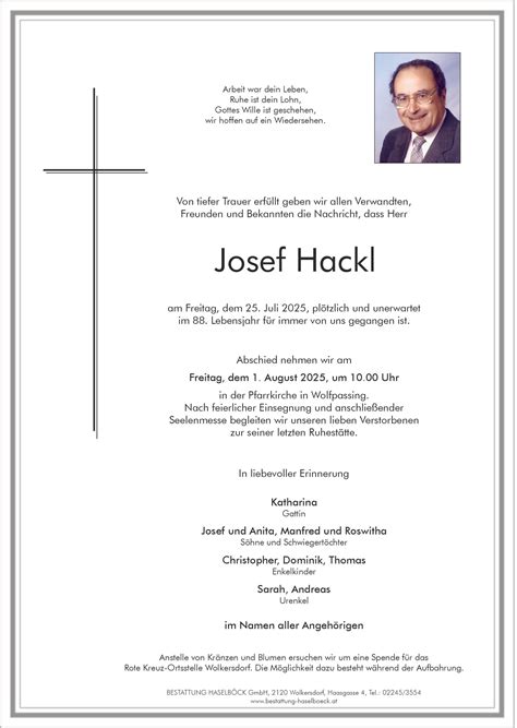 Josef Hackl Bestattung Haselböck