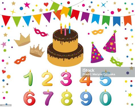 생일 기념일 촛불 축제 케이크 휴일 인사말 카드 배너 포스터에 대 한 개체입니다 개념에 대한 스톡 벡터 아트 및 기타 이미지