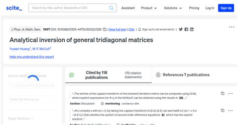 Analytical Inversion Of General Tridiagonal Matrices Scite Report