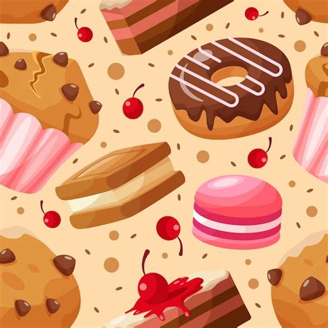 Premium Vector Cute Delicious Dessert Seamless Pattern
