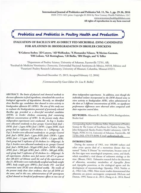 Pdf Evaluation Of Bacillus Spp As Direct Fed Microbial Dfm