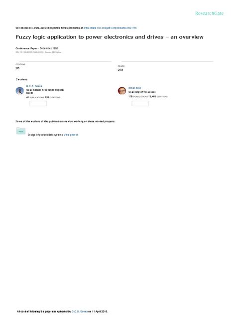 Fuzzy Logic Application To Power Electronics And Drives An Overview
