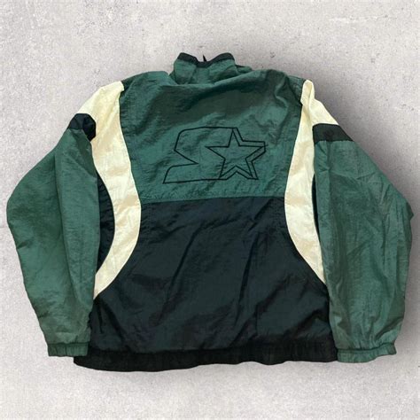 Vintage 90s Starter Zip Up Windbreaker Jacket Black Depop