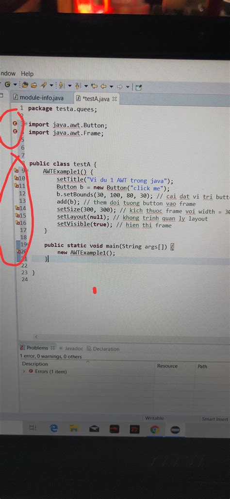 không import được 1 số thư viện của java awt và javax swing