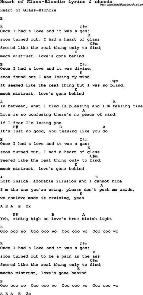 Love Song Lyrics Forheart Of Glass Blondie With Chords