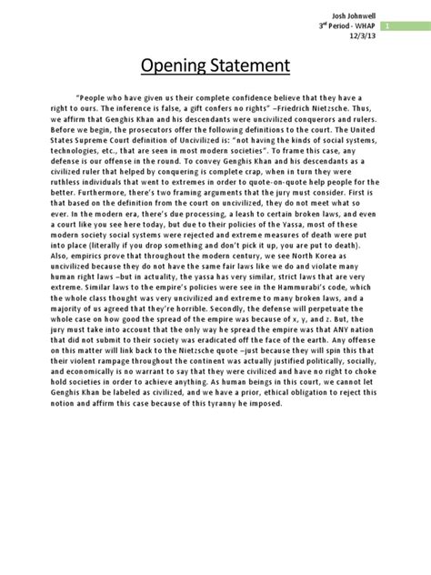 Opening Statement Pdf Genghis Khan Crime And Violence