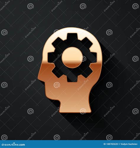 Gold Human Head With Gear Inside Icon Isolated On Black Background