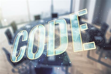 premium photo code word hologram on a modern coworking room