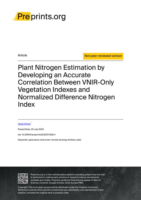 Pdf Plant Nitrogen Estimation By Developing An Accurate Correlation Between Vnir Only