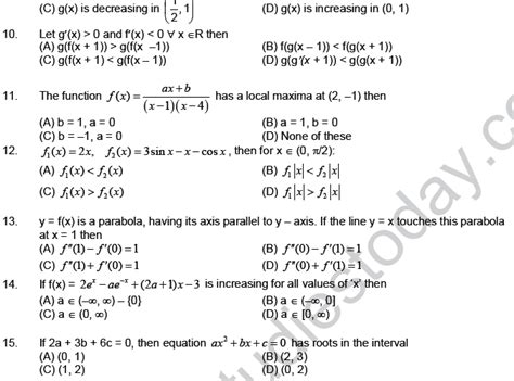 Jee Mathematics Application Of Derivatives Mcqs Set B With Answers