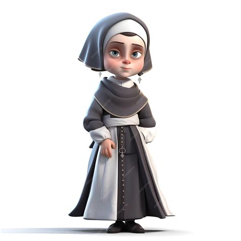 Personaje De Dibujos Animados De Monja Con Renderizado 3d De Fondo