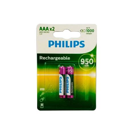 Pilha Recarregável Aaa R03b2a95 97 950mah 1 2v 2 Unidades Philips