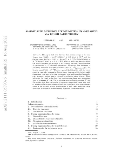 Pdf Almost Sure Diffusion Approximation In Averaging Via Rough Paths