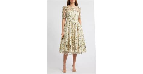 Eliza J Embroidered Floral Illusion Lace Cocktail Dress In Natural Lyst