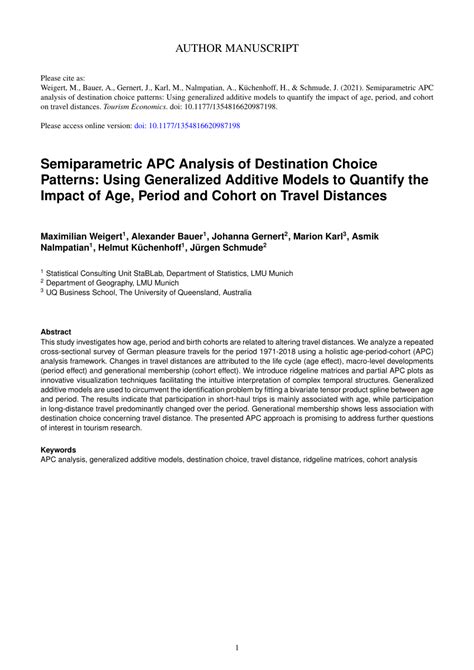 Pdf Semiparametric Apc Analysis Of Destination Choice Patterns Using