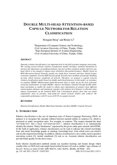 Pdf Double Multi Head Attention Based Capsule Network For Relation