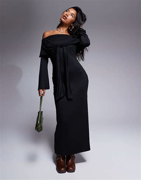 Asos Design Robe Mi Longue Ultra Douce Nouée à Encolure Bardot Et