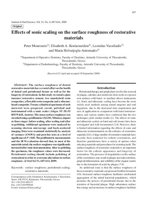 Pdf Effects Of Sonic Scaling On The Surface Roughness Of Restorative