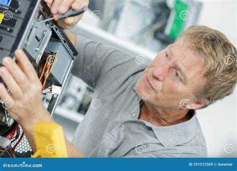 Man Repairing Broken Pc With Driver Stock Image Image Of Hardware