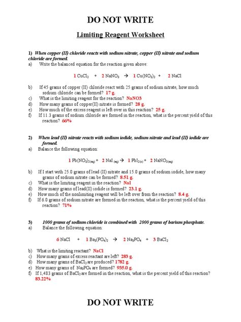 Limiting Reagent Worksheet Answers Pdf Chemical Reactions Sodium