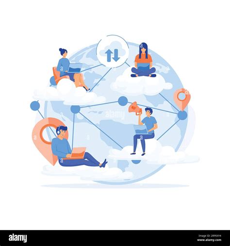 Business Outsourcing People Using Cloud System In Distant Work And