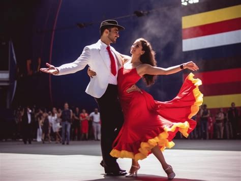 Una Pareja Latina Bailando Cumbia En El Escenario Foto Premium