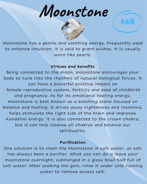 Descriptive Cards -Precious Stones & Crystals -Moonstone -Aromes ...