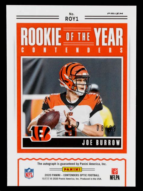 Joe Burrow 2020 Panini Contenders Optic Rookie Of The Year Contenders