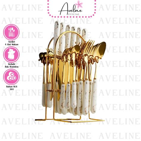 Jual Aveline Sendok Set Sultan Sendok Gold Cutlery Set Stainlees
