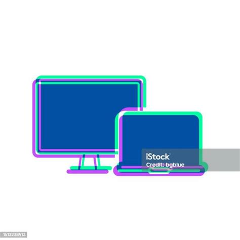 Desktop Computer And Laptop Icon With Two Color Overlay On White