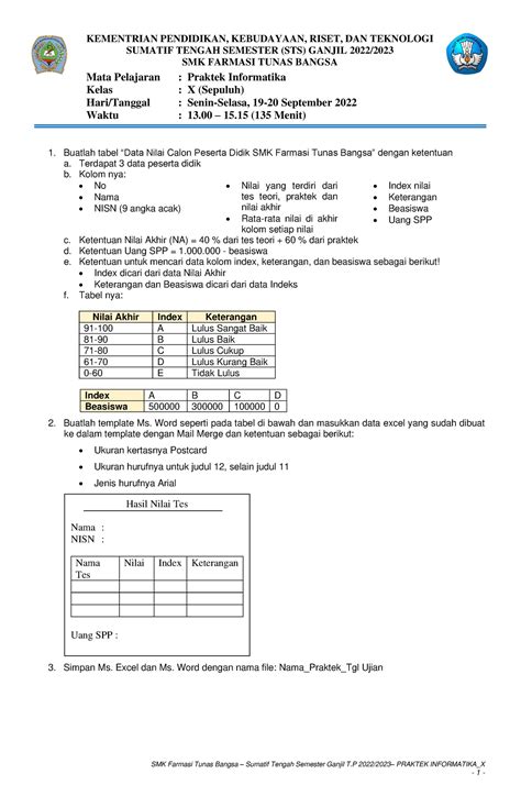 Soal Sts Praktik Informatika Ganjil Kelas X Tp Informatika Smk
