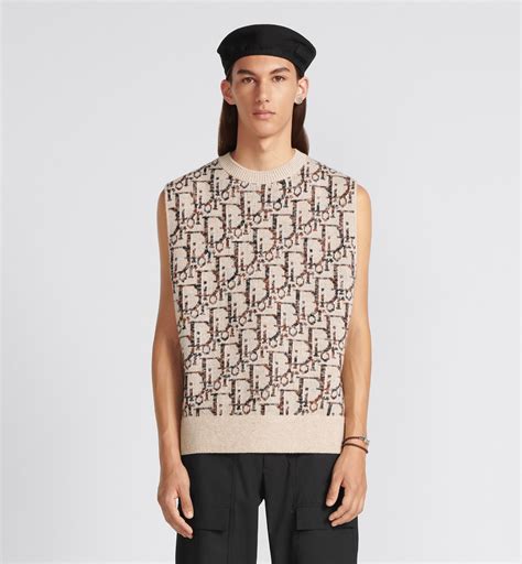 Dior Oblique Sleeveless Sweater Beige And Brown Wool Jacquard Dior
