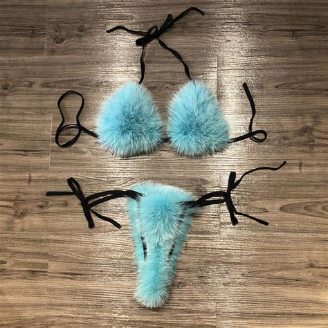 Women Real Fox Fur Bikini One Size Bikini Set Etsy