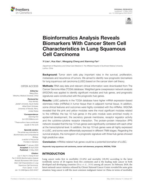 Pdf Bioinformatics Analysis Reveals Biomarkers With Cancer Stem Cell