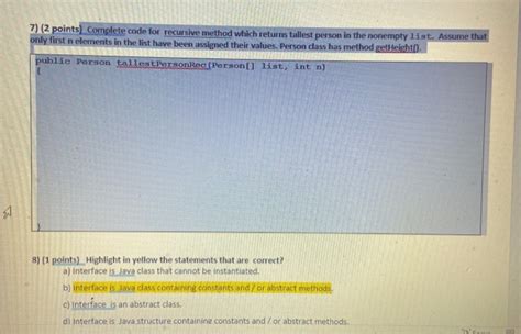 Solved Points Complete Code For Recursive Method Chegg