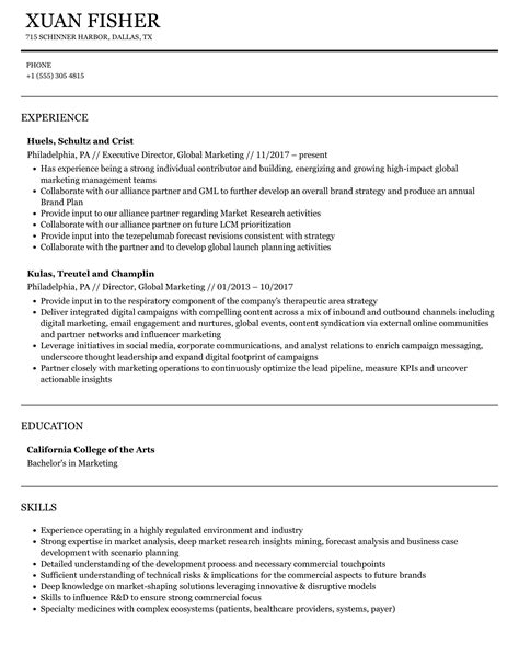 Director Global Marketing Resume Samples Velvet Jobs