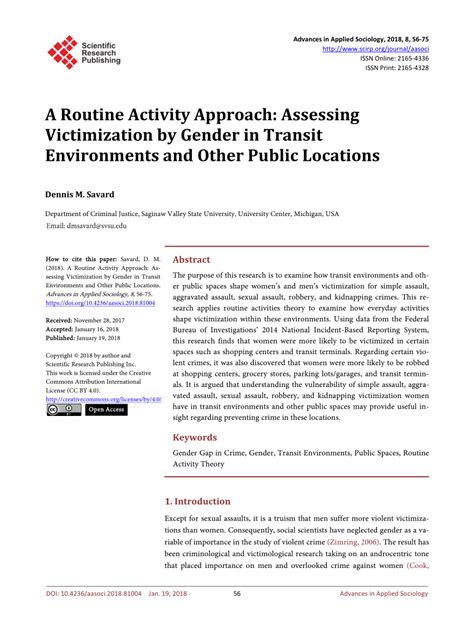 Pdf A Routine Activity Approach Assessing Victimization By Gender In Transit Environments And