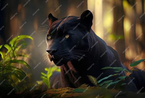 Premium Ai Image Generative Ai A Wild Black Cougar Ready For An Attack