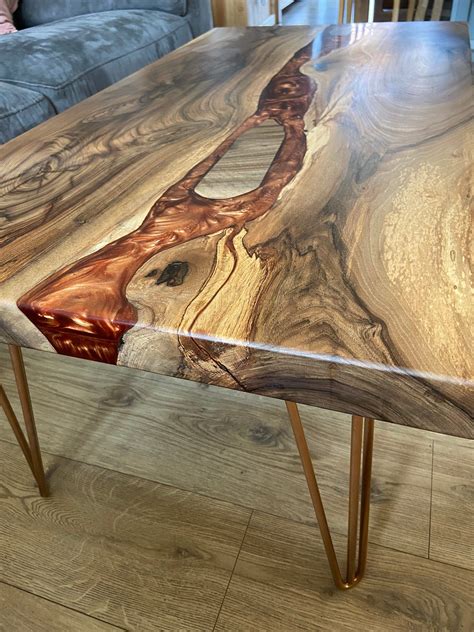 English Walnut Live Edge Epoxy Resin Coffee Table Desk Top Worktop