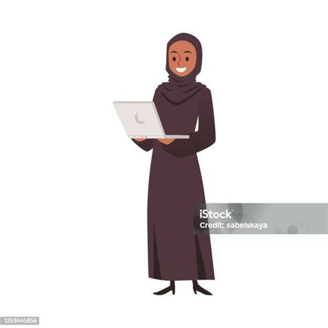 성공적인 아랍 무슬림 비즈니스 우먼 플랫 벡터 일러스트 고립 머리 스카프에 대한 스톡 벡터 아트 및 기타 이미지 머리 스카프