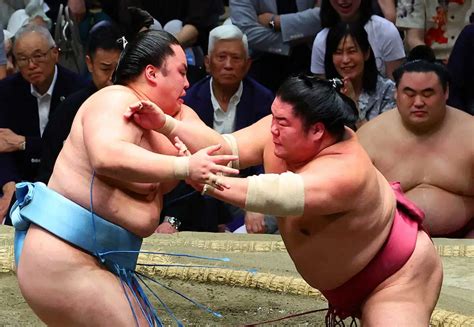＜大相撲夏場所千秋楽＞琴勝峰（左）を攻める大栄翔（撮影・藤山 由理） スポニチ Sponichi Annex スポーツ