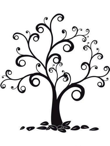 A Black And White Tree With Swirly Branches