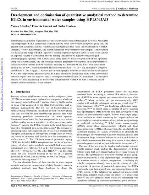 Pdf Development And Optimisation Of Quantitative Analytical Method To