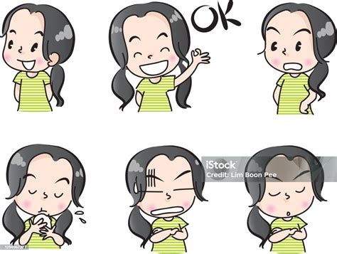 向量卡通女孩表情符號集向量圖形及更多人圖片 人 人的臉部 人體部分 Istock
