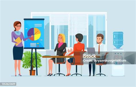 사무실에서 비즈니스 팀 회의 프레젠테이션 컨퍼런스 프로젝트 전략 차트에 대한 동료 경영자에 대한 스톡 벡터 아트 및 기타 이미지 경영자 계획 교사 교육 관련 직업