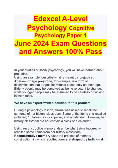 Edexcel A Level Psychology Cognitive Psychology Paper June Exam Questions And Answers