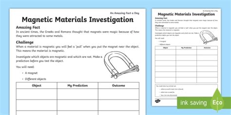 Magnetic Objects Investigation Worksheet Teacher Made