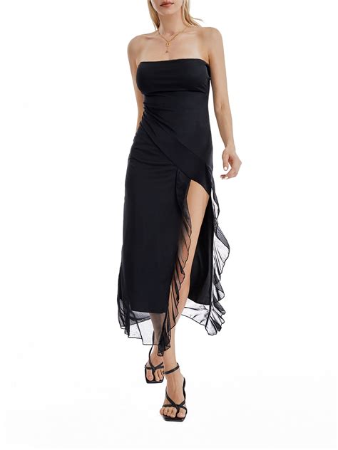Hirigin Women Tube Maxi Dress Sexy Strapless Cutout Backless Bodycon